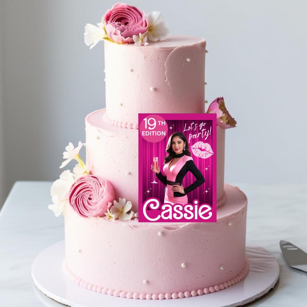 Custom Pink Doll Box Edible Cake Topper | Personalized Photo Birthday ...