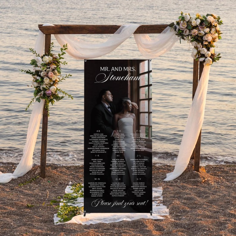 Wedding Photo Banner With Stand – Custom Guest List Table Sign ...