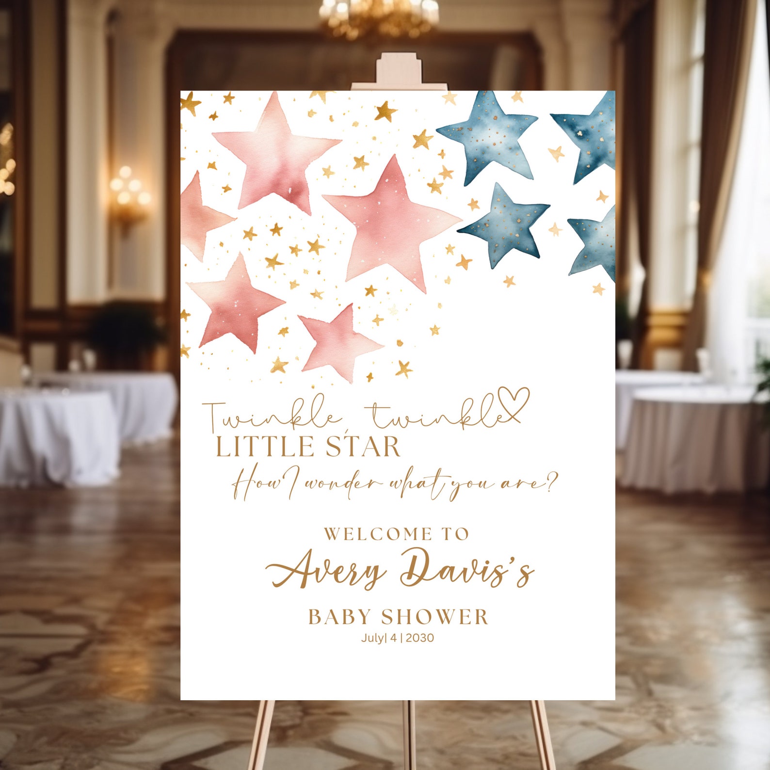 Editable Twinkle Twinkle Little Star Baby Shower Welcome Sign - Pink ...