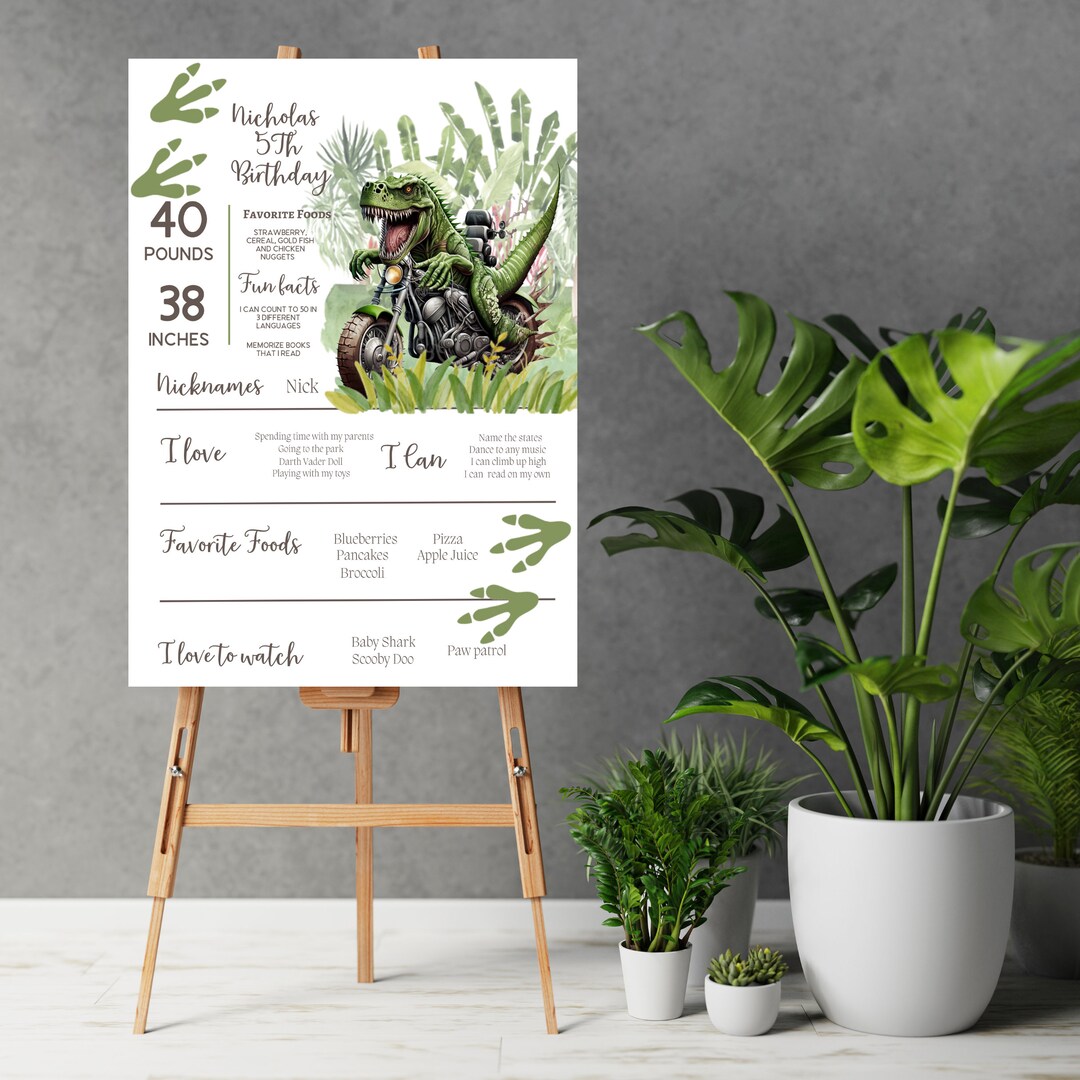 T Rex Dinosaur Monster Truck Birthday Milestone Sign, Boys Printable T ...