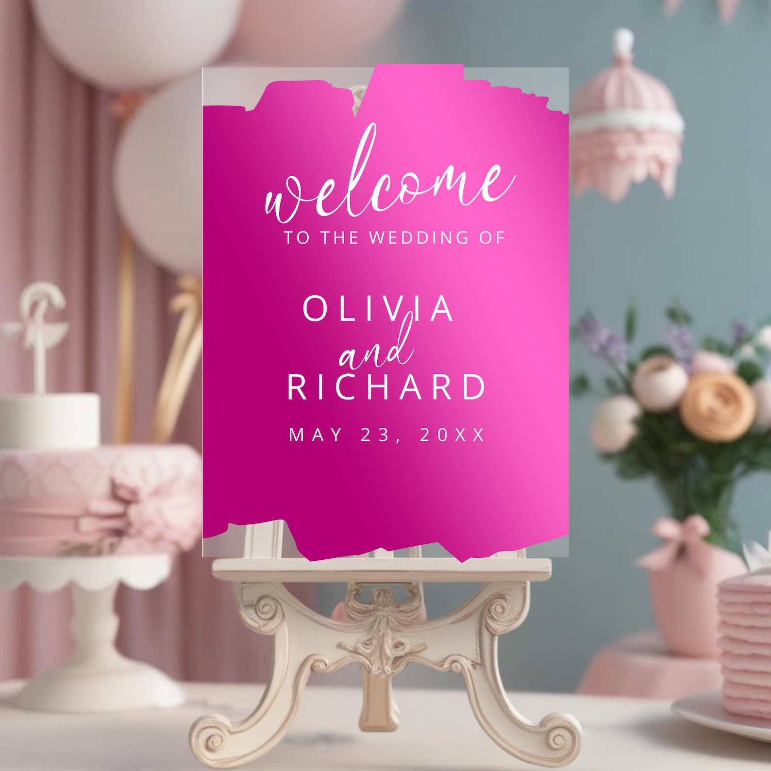 Custom Hot Pink Acrylic Wedding Welcome Sign - Personalized Bridal Sign ...