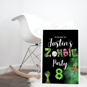 Zombie Birthday Welcome Sign, Editable Kids Scary Signs, Halloween ...
