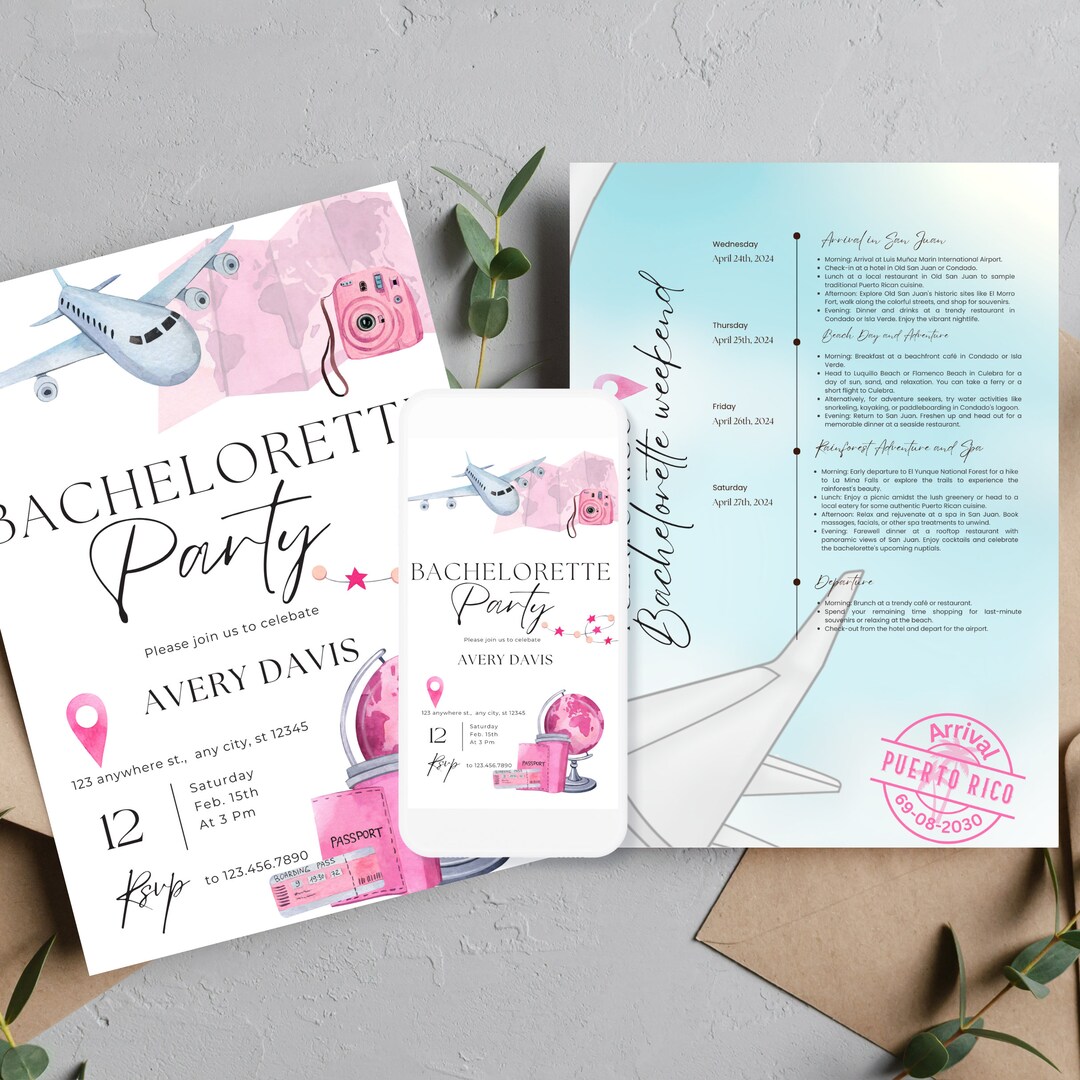 Editable Travel Bachelorette Vacation Invitation | Girls' Weekend ...