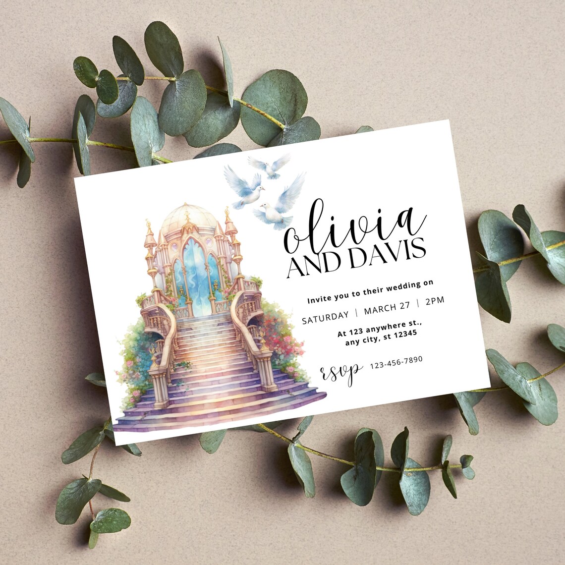 Fairytale Wedding Printable Invitation, Wedding Staircase Party Invite ...