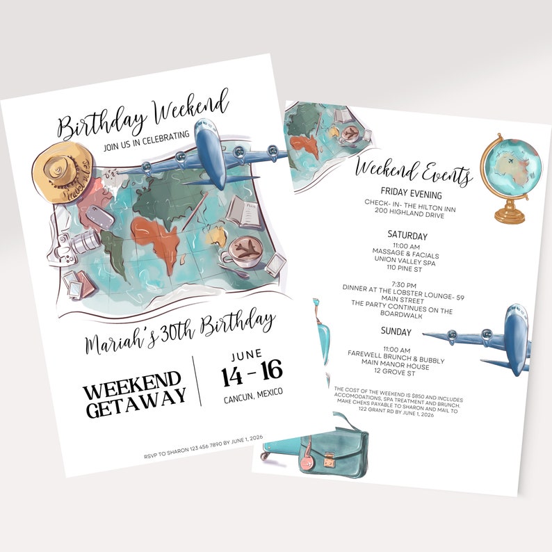 Birthday Weekend Vacation Invitation, Weekend Getaway Birthday ...