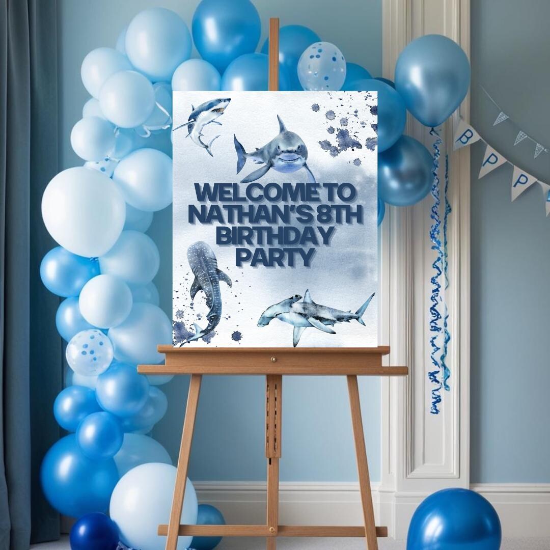 Editable Birthday Shark Welcome Sign, Printable Under the Sea Party ...