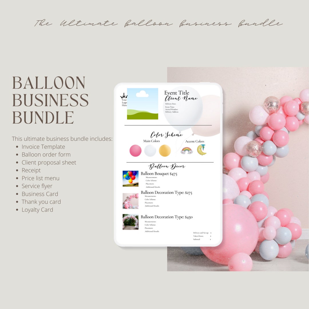 Balloon Business Bundle Templates, Balloon Order Form, Balloon Artist ...