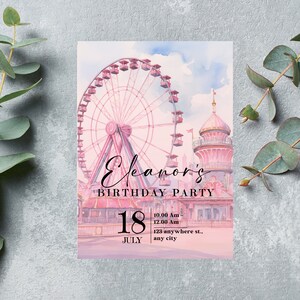Editable Theme Park Birthday Invite | Amusement Park Invitation ...