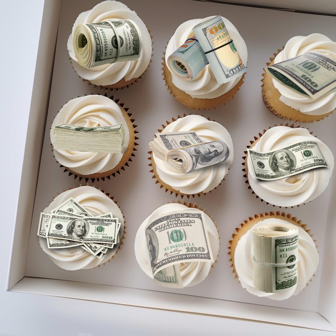 Edible Money Cake Topper & Cupcake Toppers | Dollar Bills Birthday Cake ...