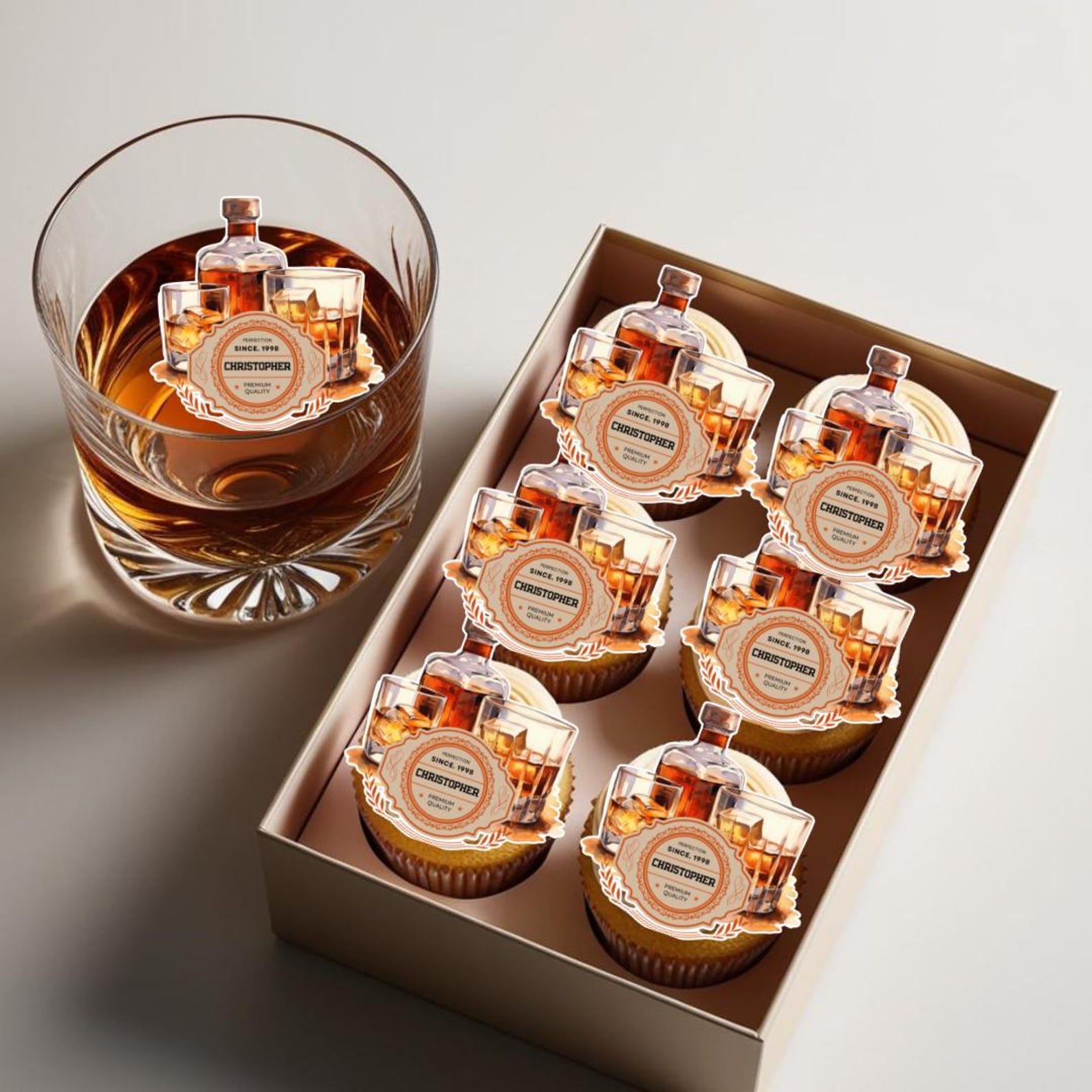 Whiskey Birthday Cake Topper - Edible Cupcake Toppers - Custom Drink ...