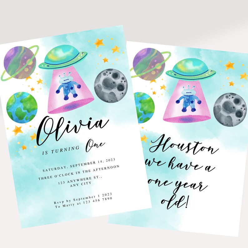 Space Alien Birthday Invitation Template Turquoise Galaxy - Etsy
