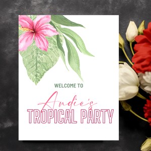 Editable Tropical Pink Floral Welcome Sign Template - Bridal Shower ...