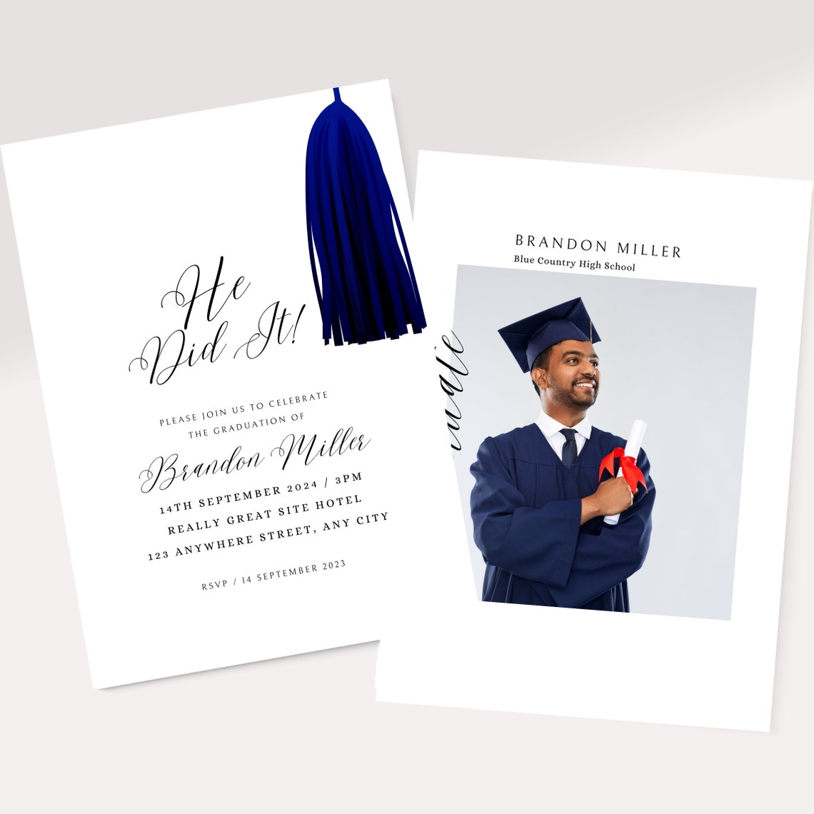 He Did It Graduation Photo Announcement Grad Party Template - Etsy