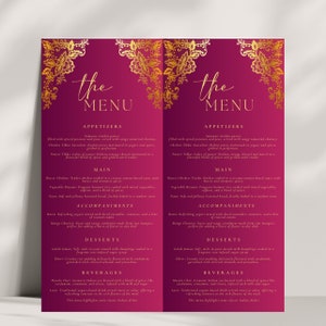 Editable Indian Wedding Dinner Menu Template - Traditional Red and Gold ...