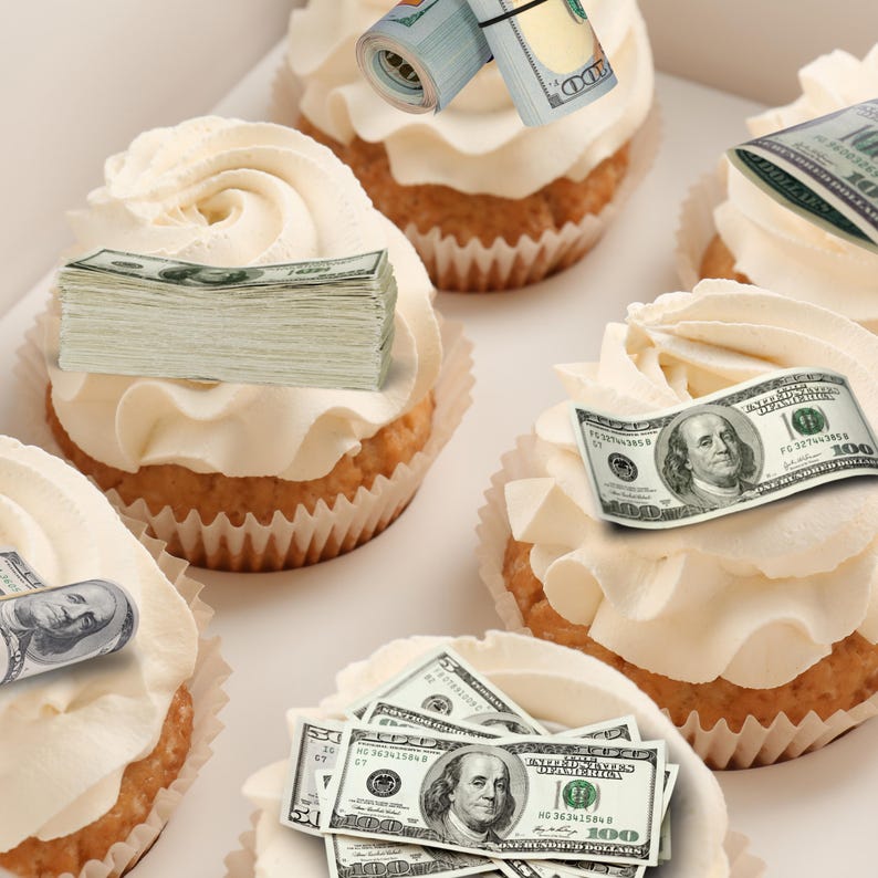 Edible Money Cake Topper & Cupcake Toppers | Dollar Bills Birthday Cake ...