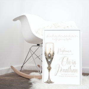 Editable Wedding Day Welcome Sign Template | Personalized Champagne ...
