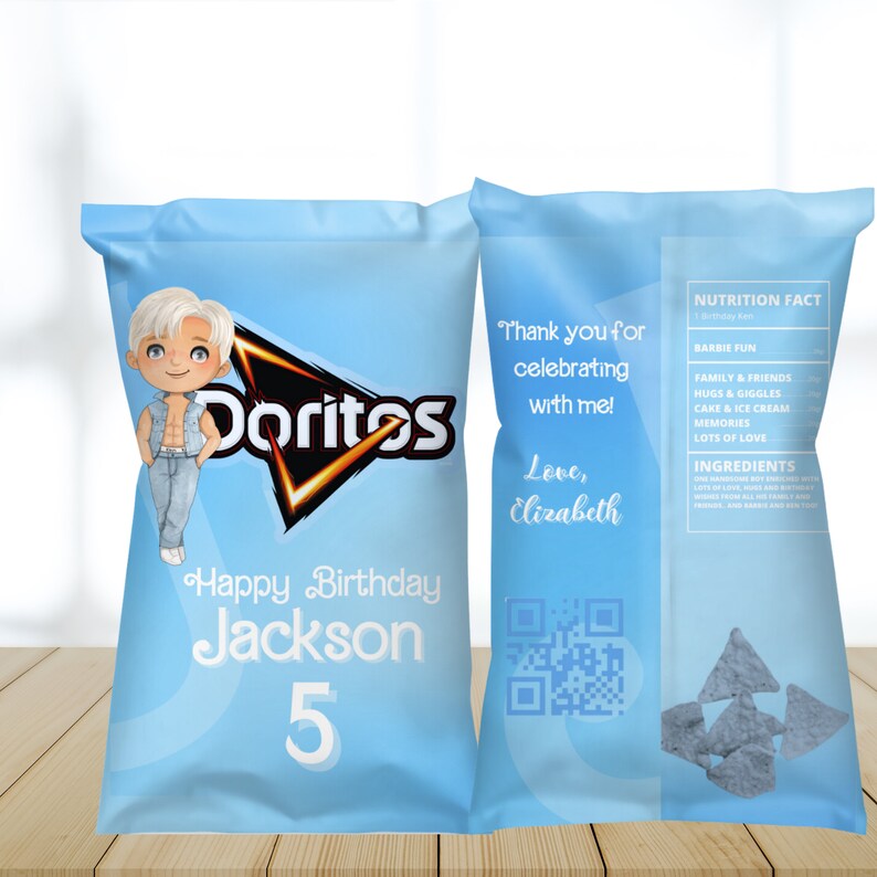 Pink and Blue Doll Theme Birthday Chip Bag Template, Editable Fashion Doll Party Favors, Custom ...