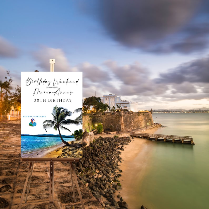 Editable Puerto Rico Birthday Welcome Sign: San Juan Skyline Printable ...