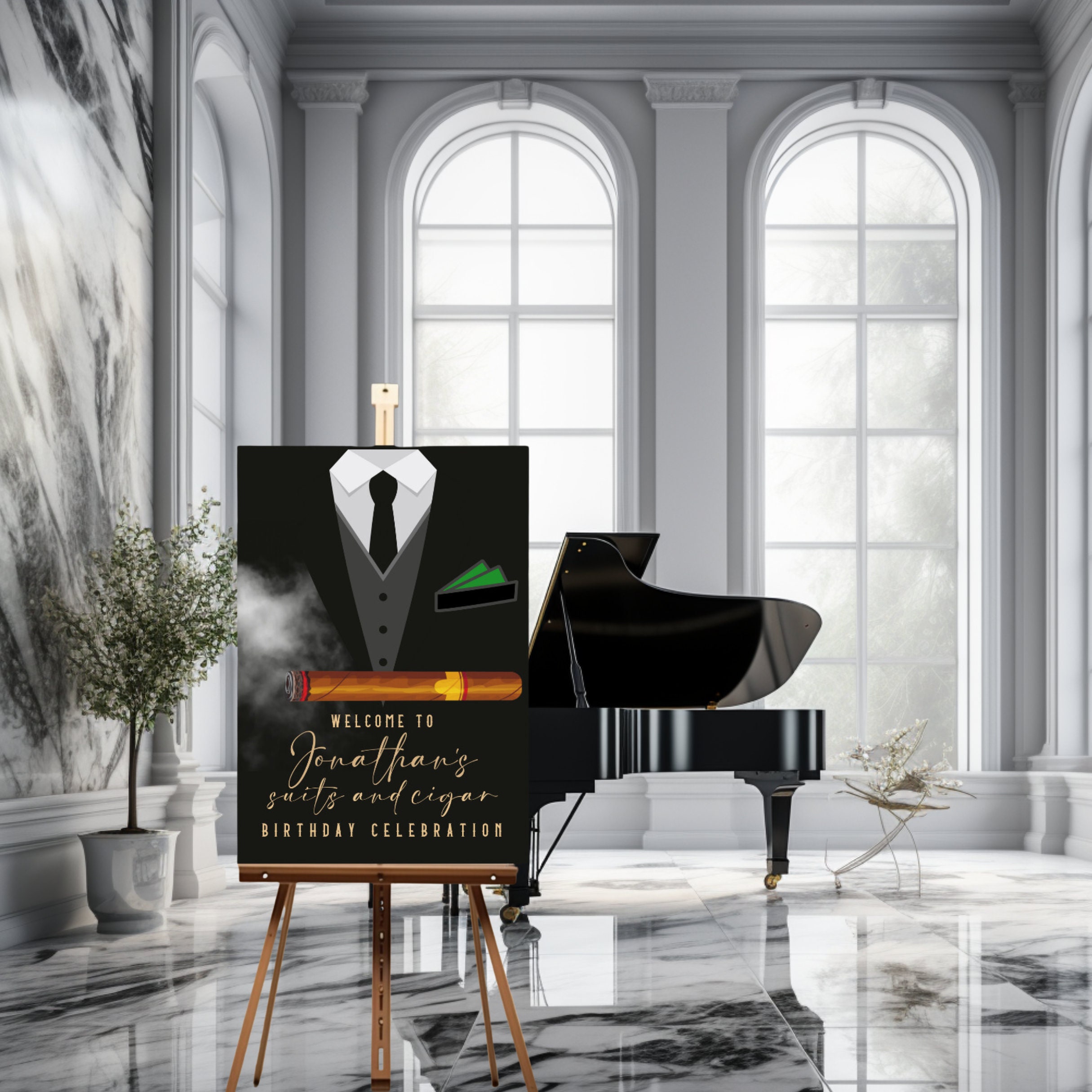 Editable Suits and Cigars Welcome Sign Template for Men's Birthday ...