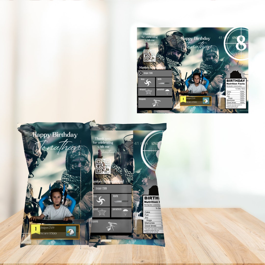 Video Game Birthday Chip Bag, Gamer, Gamer Party Favor Template, Custom ...