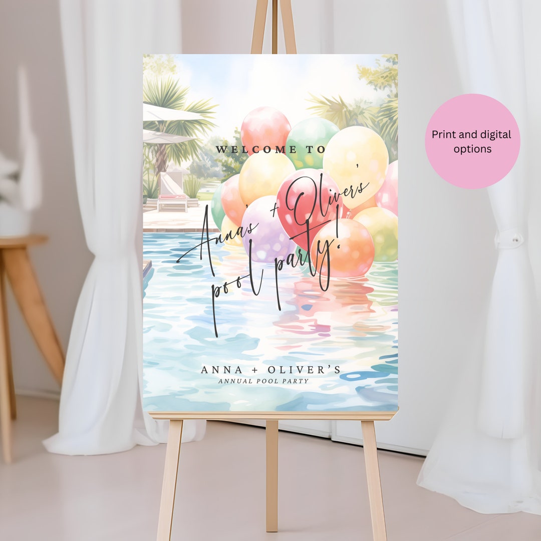 Editable Summer Pool Party Welcome Sign, Swimming Bash Printable for ...