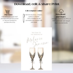 Editable Wedding Welcome Sign Template | Personalized Champagne Flutes ...