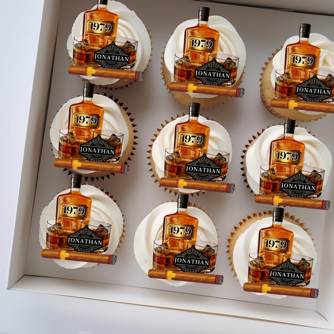 Edible Whiskey & Cigar Cupcake Toppers | Cocktail Party Decor, Birthday ...
