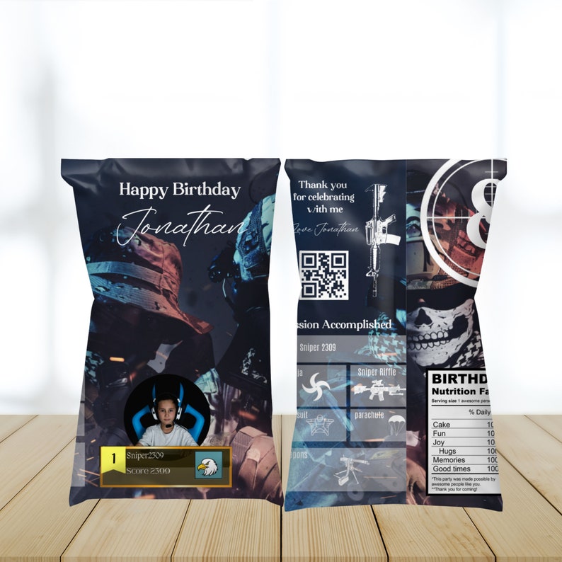 Video Game Birthday Chip Bag, Gamer, Gamer Party Favor Template, Custom ...