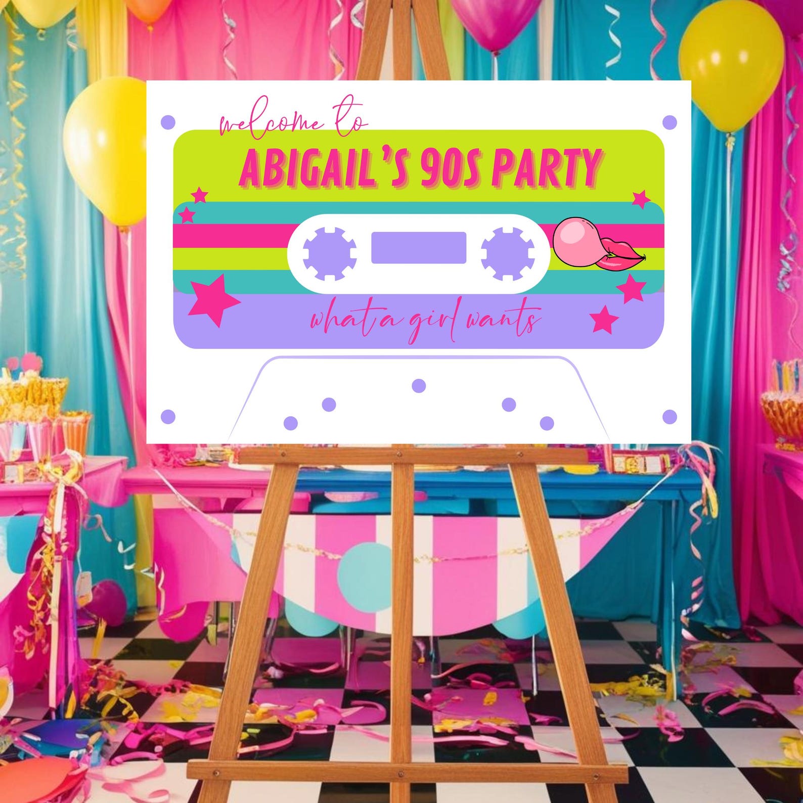 Retro 90s Cassette Birthday Welcome Sign - Custom Foam Board Party Sign ...