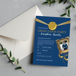 Class of 2024 Blue and Gold Graduation Party Invitation - Customizable ...