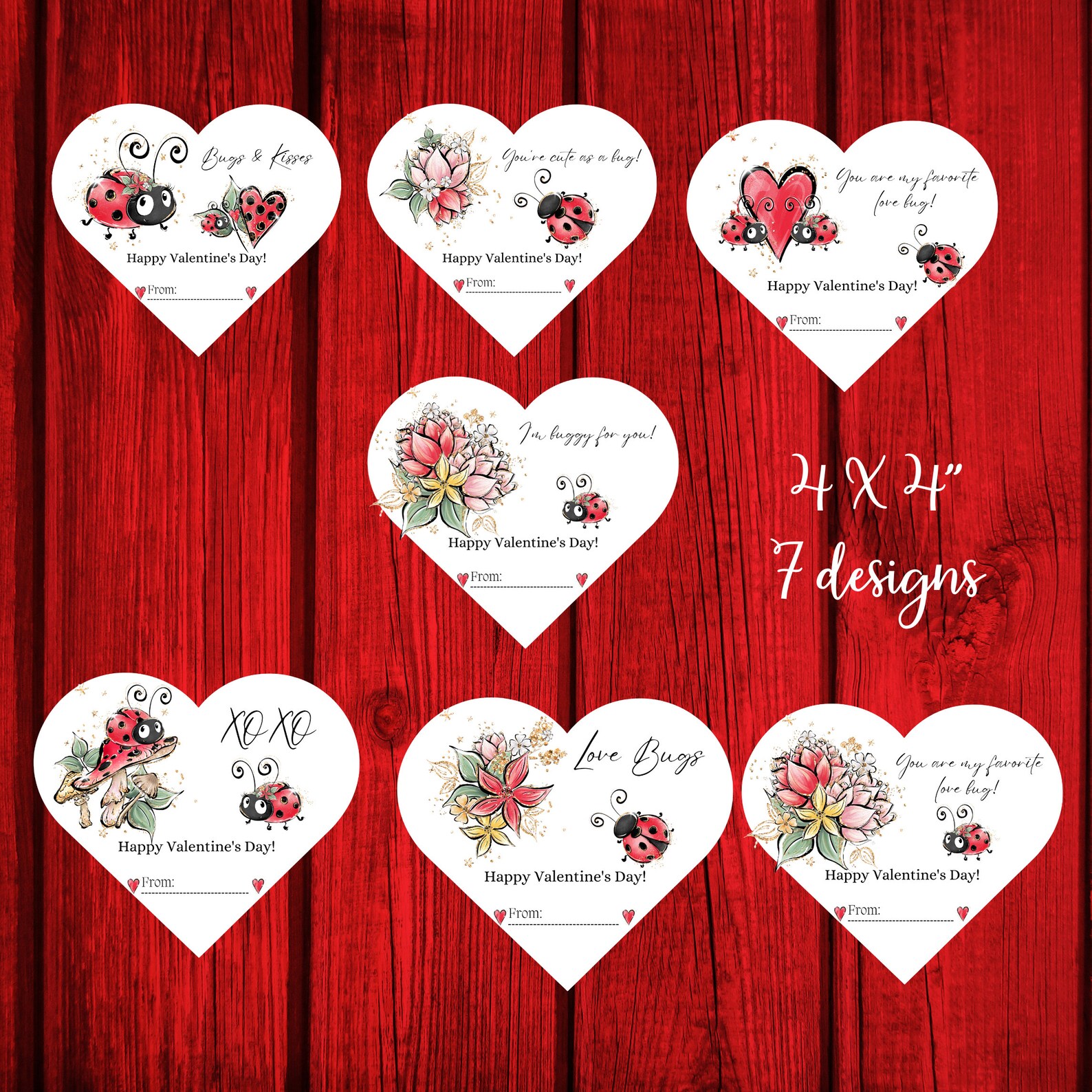 Ladybug Heart Valentine Day School Cards Kids Classroom - Etsy