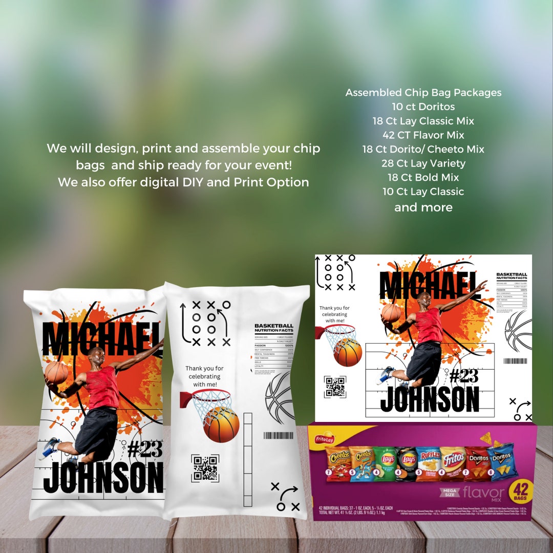 Custom Basketball Chip Bag Template - Personalized Design for Party ...