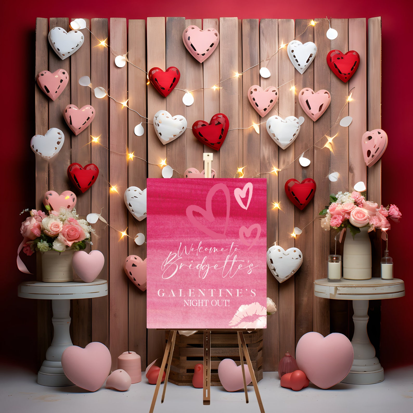 Printable Galentine's Day Welcome Sign Template With Hearts and Lips ...