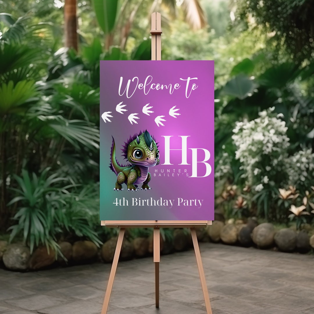 Editable Dino Welcome Sign Template, Blue Dinosaur Birthday Banner ...