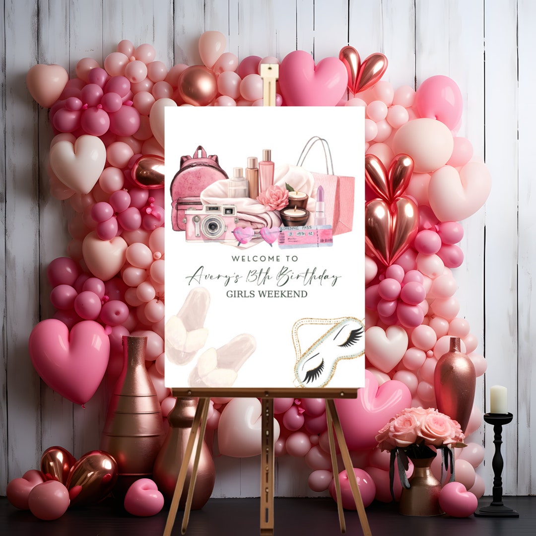 Chic Pink Birthday Weekend Welcome Sign - Girls Getaway, Spa Day ...