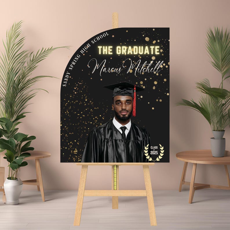 Black and Gold Graduation Welcome Arch Sign - Class of 2025 Photo Grad ...