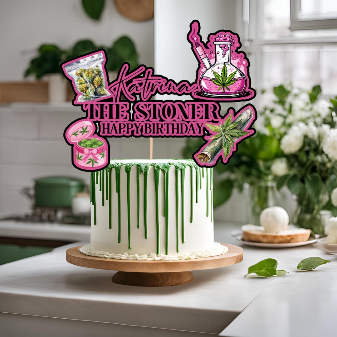 3D Personalized Pink Cannabis Birthday Cake Topper, Custom Name and Age ...