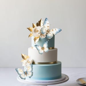 Edible Blue and Gold Butterfly Cake Topper - Elegant Cupcake Toppers ...