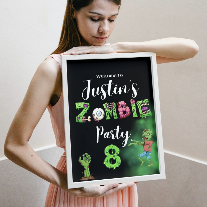 Zombie Birthday Welcome Sign, Editable Kids Scary Signs, Halloween ...