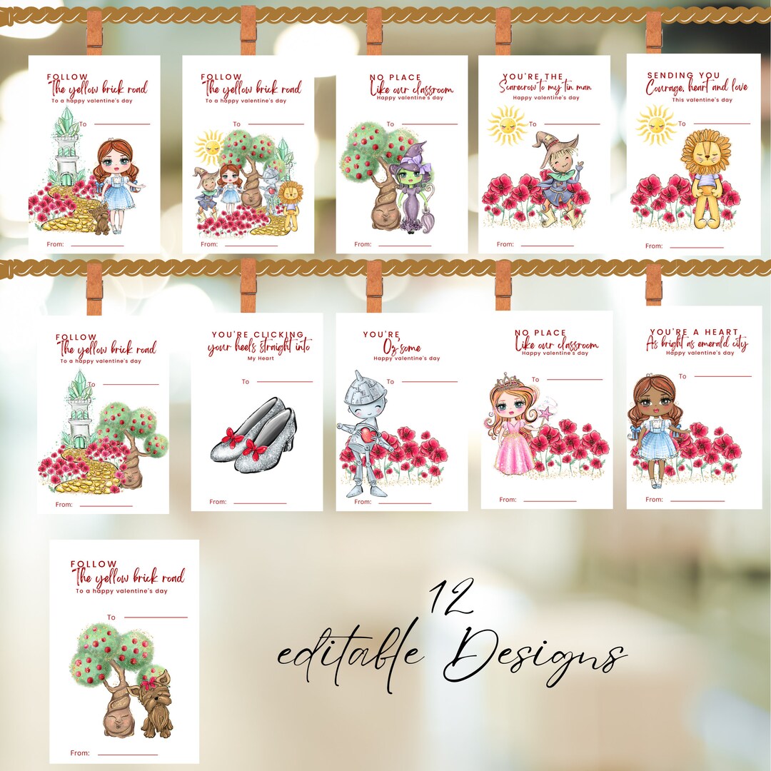 Valentine Day Follow the Yellow Brick Road Cards Template, Kids ...