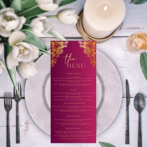 Editable Indian Wedding Dinner Menu Template Traditional Red and Gold ...