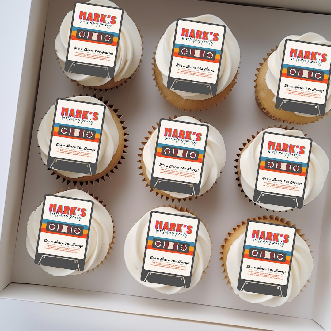 Edible Retro 70s Cassette Cupcake Topper | Custom 70s Party Cake Decor ...