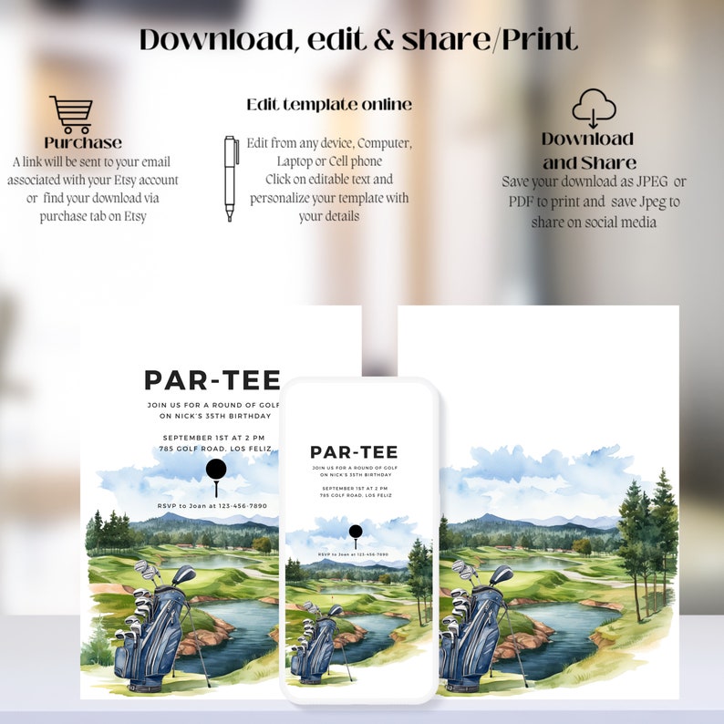 Customizable Golf Birthday Invitation Template, Editable Let's Par Tee Invitations Golf Bday ...