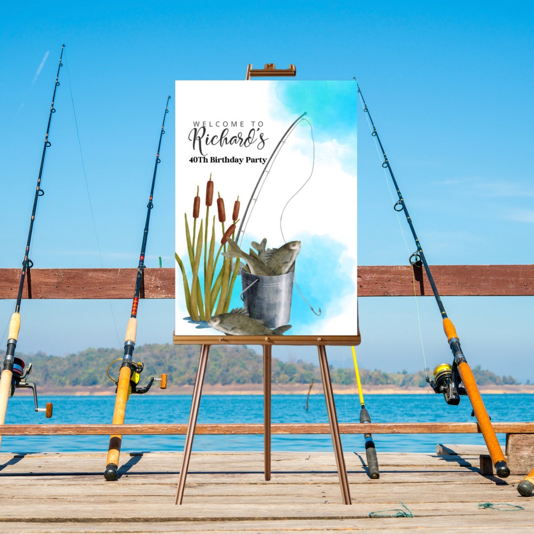 Editable Fishing Birthday Welcome Sign Template | Fish Party Banner ...