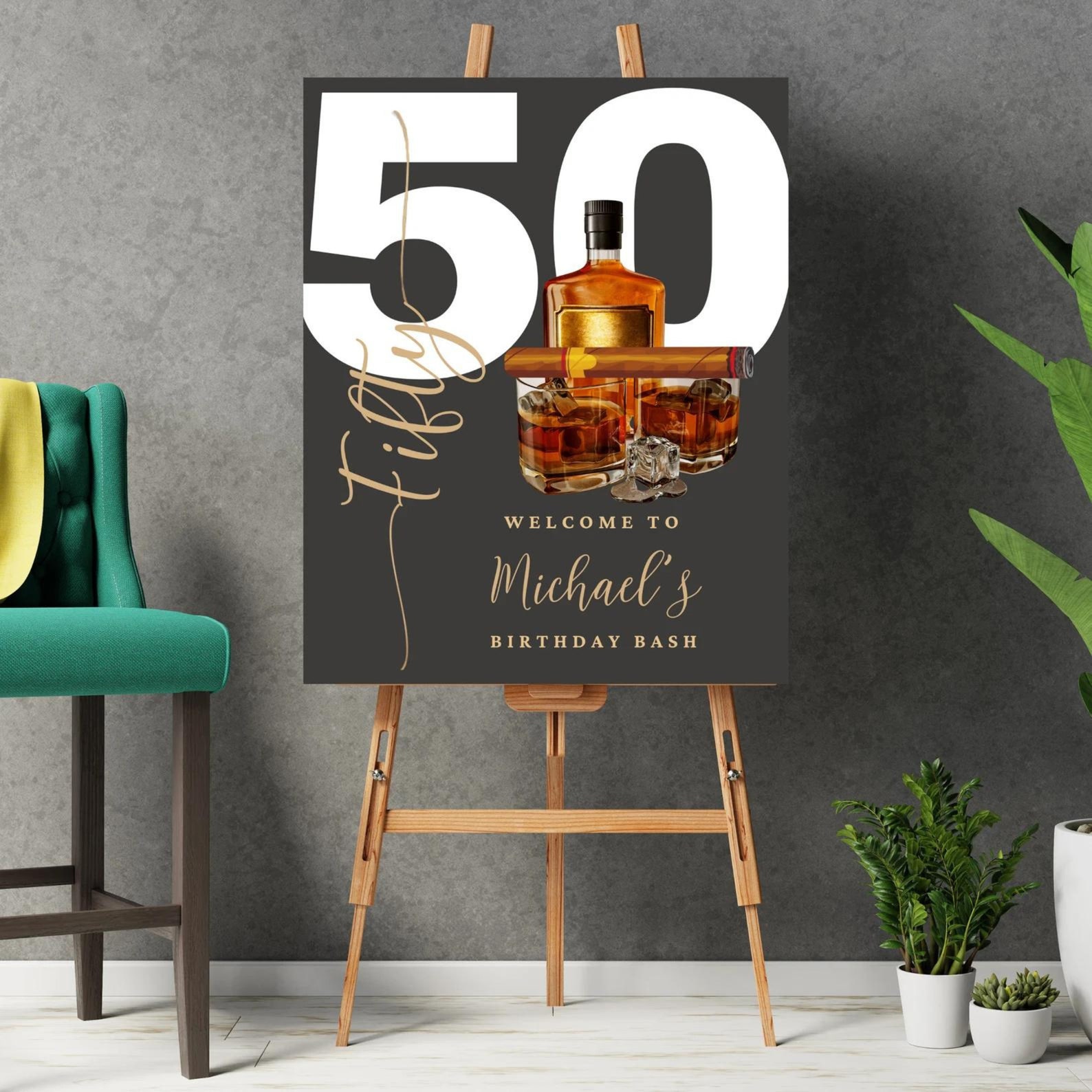 Adult Whiskey and Cigar Birthday Invitation Bundle, Editable Any Age ...