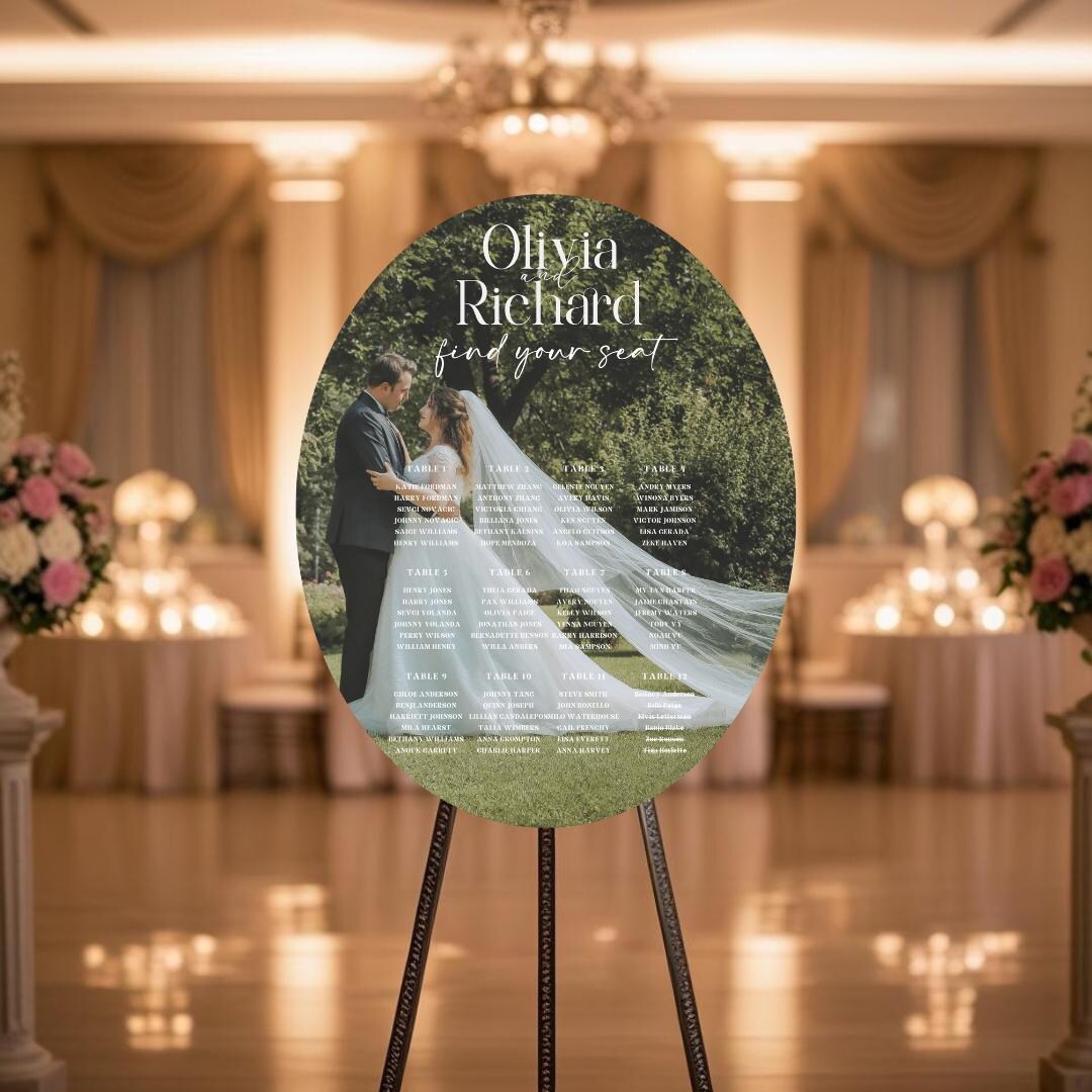 Custom Wedding Photo Seating Chart Sign Oval | Personalized Guest ...