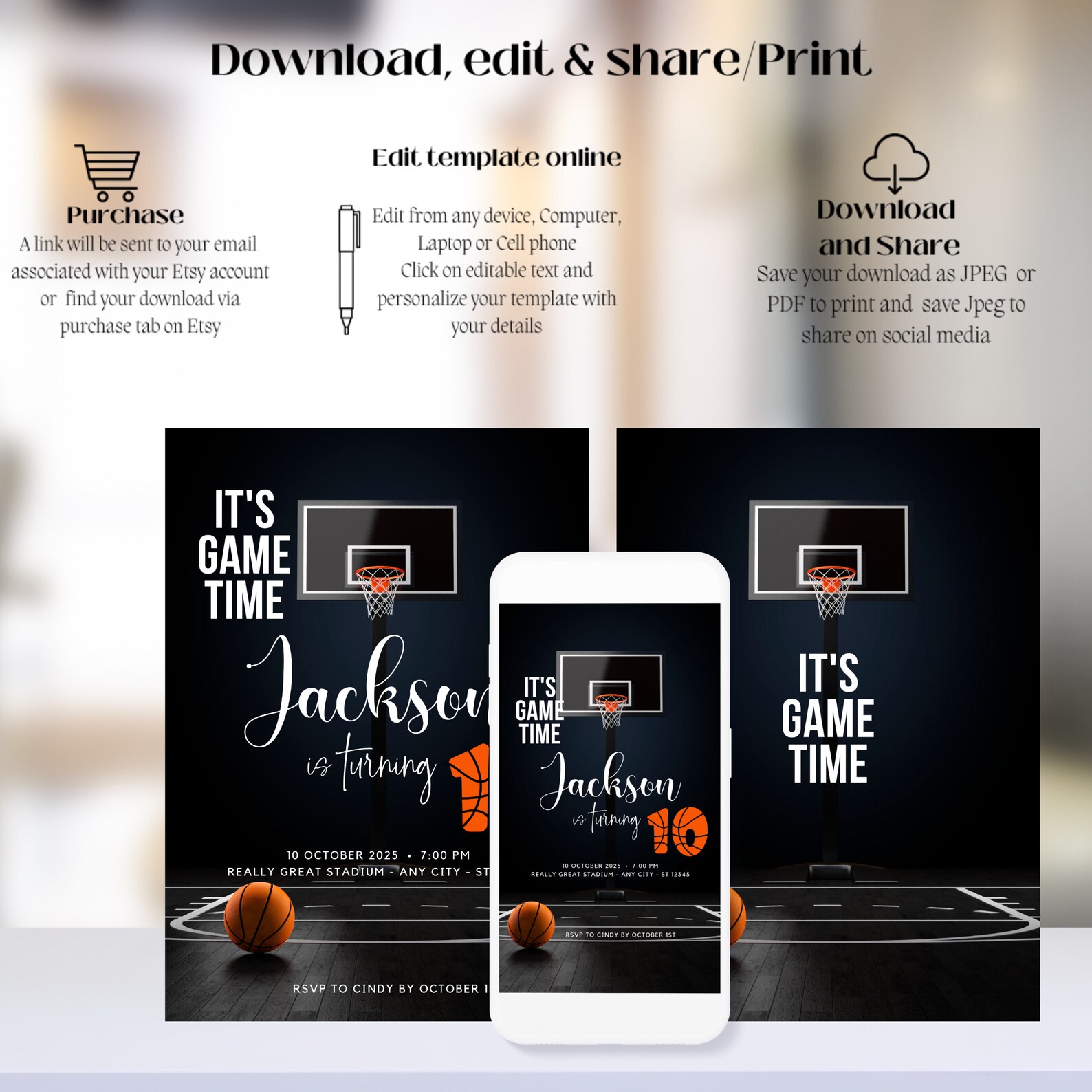 Slam Dunk Birthday Invitation Template Customizable - Etsy