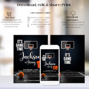 Slam Dunk Birthday Invitation Template, Customizable Basketball ...