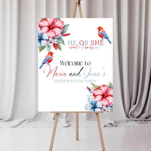 Editable Puerto Rico Gender Reveal Welcome Sign Template Red Blue ...