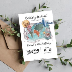 Birthday Weekend Vacation Invitation, Weekend Getaway Birthday ...